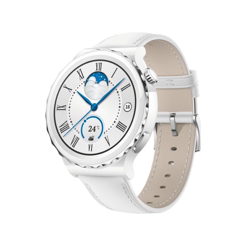 HUAWEI Watch GT3 Pro 43mm Seramik Kasa - Beyaz Deri Kayış HUAWEI Watch GT3 Pro 43mm Seramik Kasa - Beyaz Deri Kayış